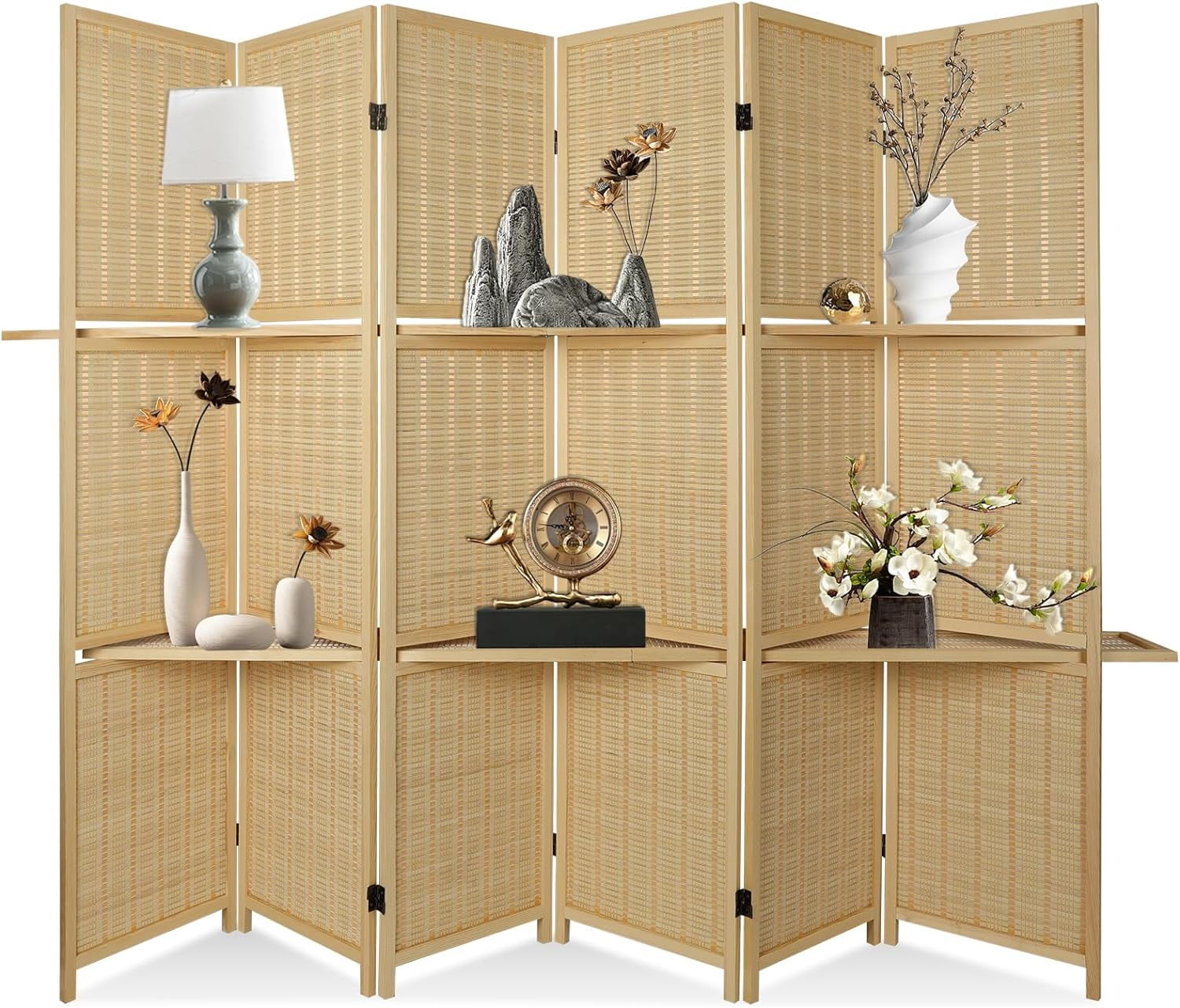 YONFHJKI 6 Panel Room Divider with -Woven Screen Room Divider and ...