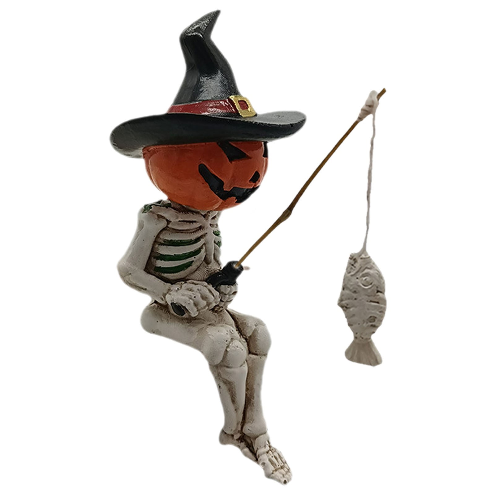 YONGGOOO Halloween Decor Fishing Statue Skeleton Figurine Resin ...