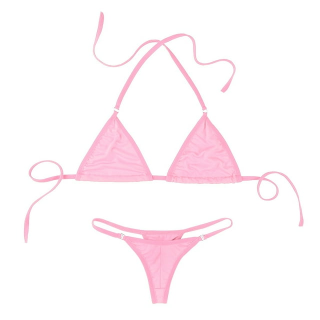 YONGHS 2Pcs Women's Halterneck Mini Micro Bikini Set Triangle Bra Top G ...