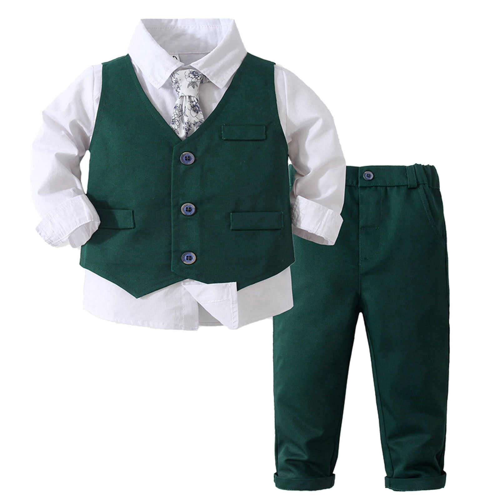 YONGHS Baby Boys Formal Suit Long Sleeve Dress Shirt with Tie Pants ...