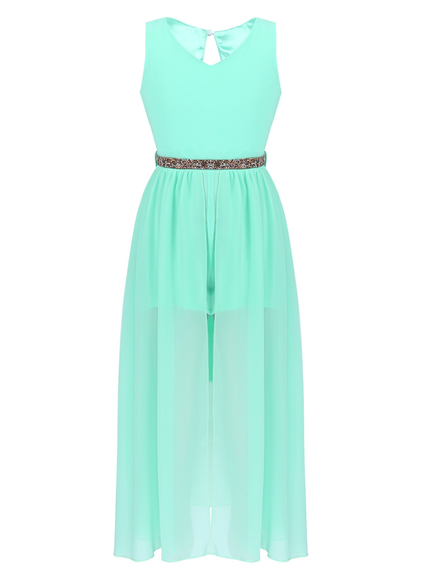 YONGHS Big Girls V Neck Maxi Romper Dress Pageant Birthday Party Formal ...