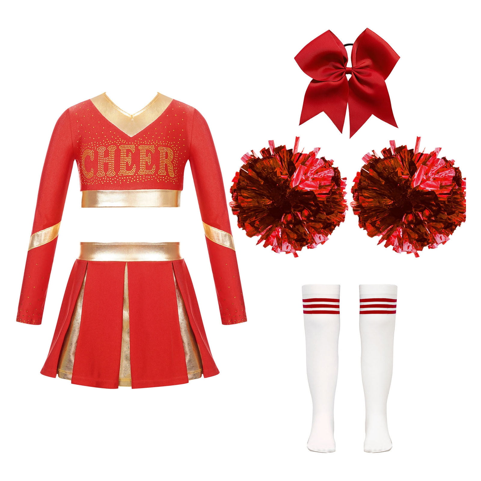 YONGHS Cheering Costume for Girls Crop Top with Pleated Skirt ...