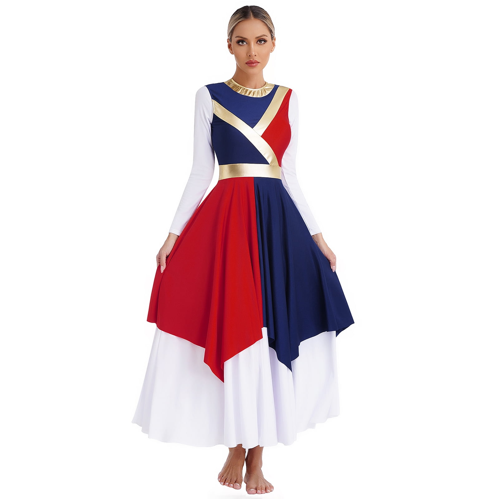YONGHS Color Block Praise Dance Dress Sleeveless Asymmetrical Hem ...