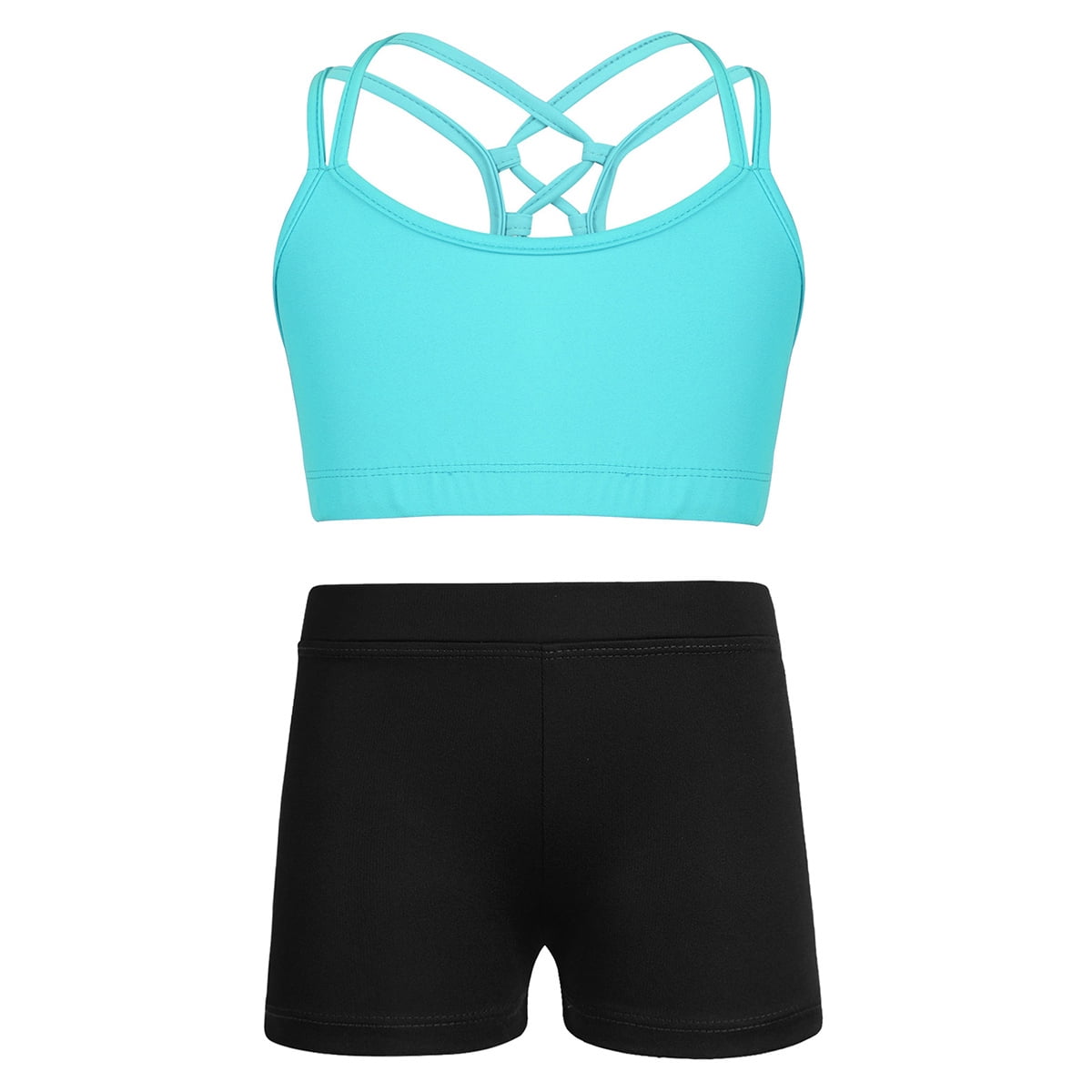 YONGHS Dance Outfits for Girls 2Pcs Criss Cross Back Crop Top and ...