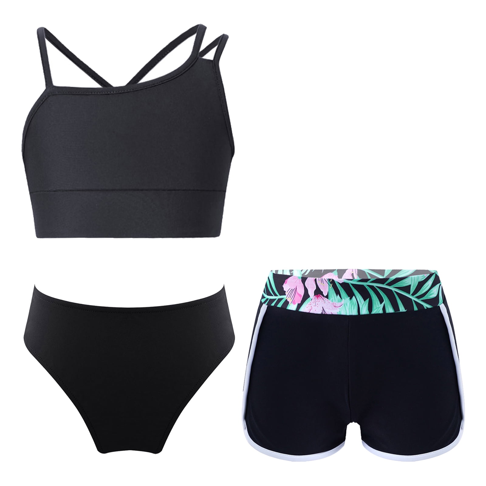 YONGHS Girls 3 Piece Swimsuits Bathing Suit Sports Crop Top Briefs Swim ...