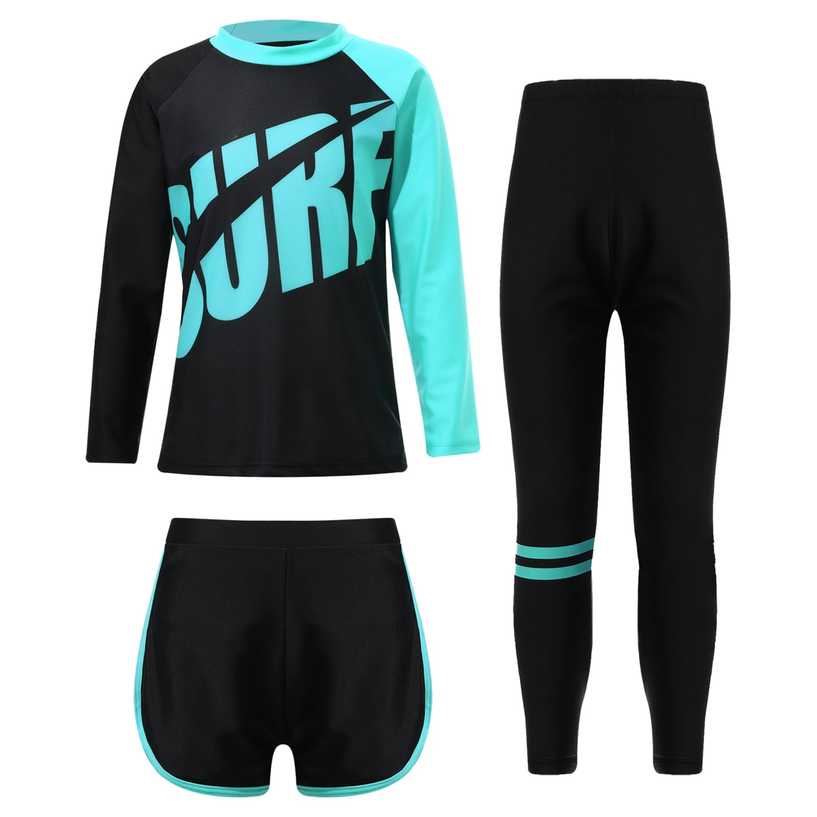 YONGHS Girls 3Pcs Long Sleeve Swimwear UPF 50+ Swimsuit for Diving ...