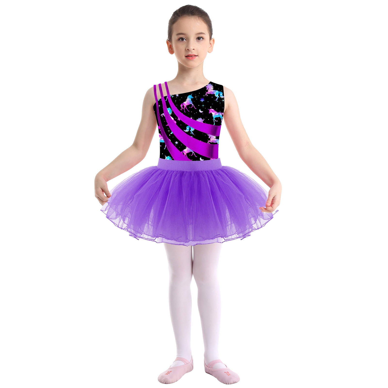 YONGHS Girls Ballet Gymnastics Leotards Asymmetrical Shoulder Strap ...