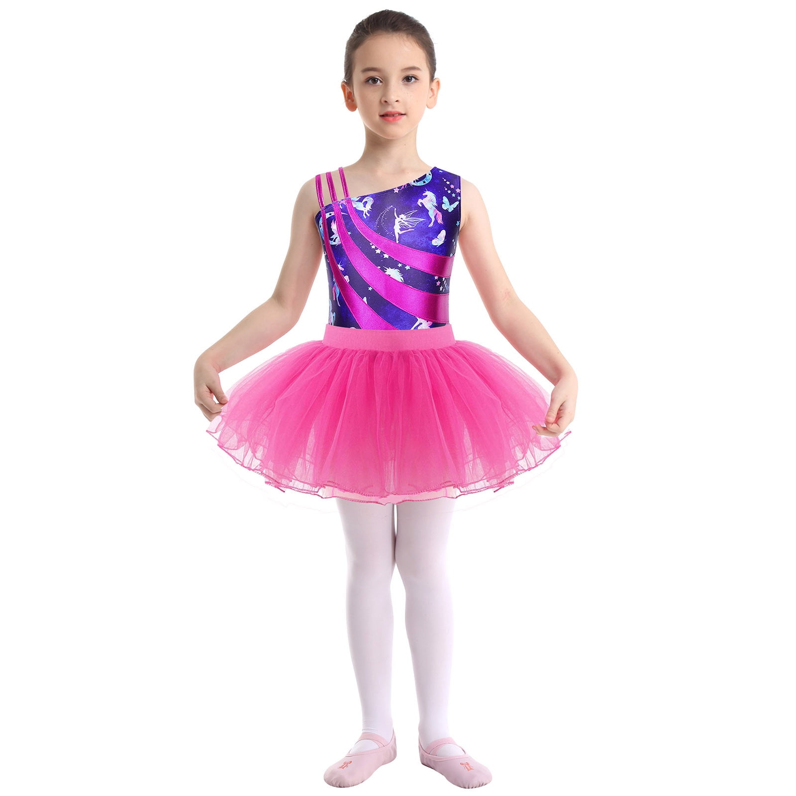 YONGHS Girls Ballet Gymnastics Leotards Asymmetrical Shoulder Strap ...