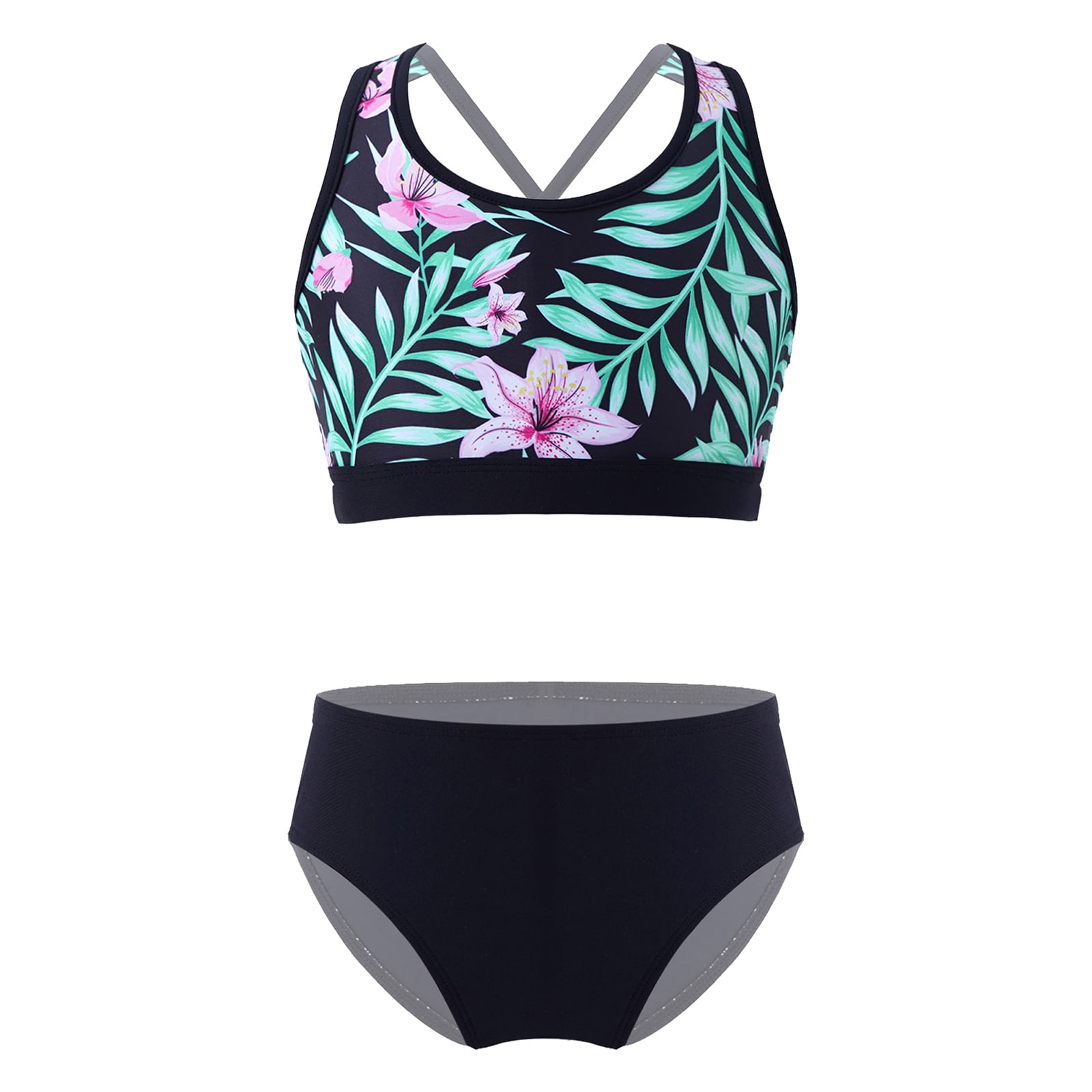 YONGHS Girls' Beach Sport 2-Piece Bikini Set Swimsuit Crop Top with ...