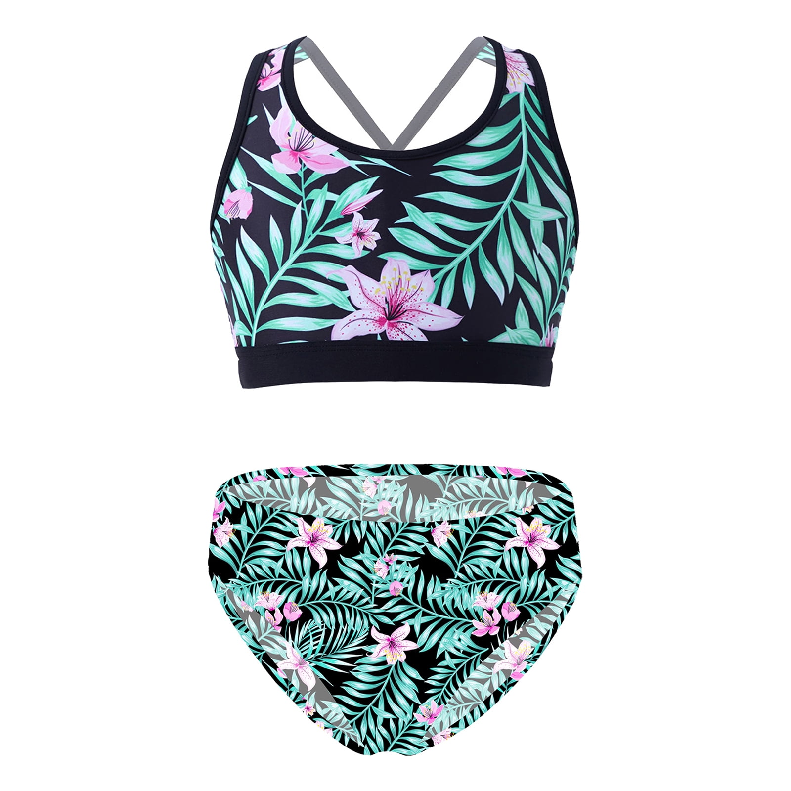 Yonghs Girls Beach Sport 2 Piece Bikini Set Swimsuit Crop Top With