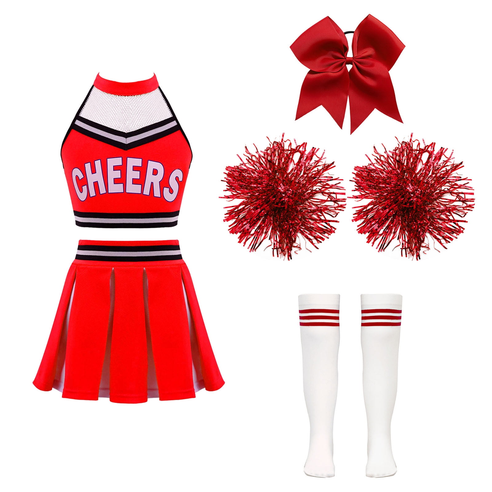 YONGHS Girls Cheerleading Dance Dress Cheer Leader Uniform 5Pcs ...