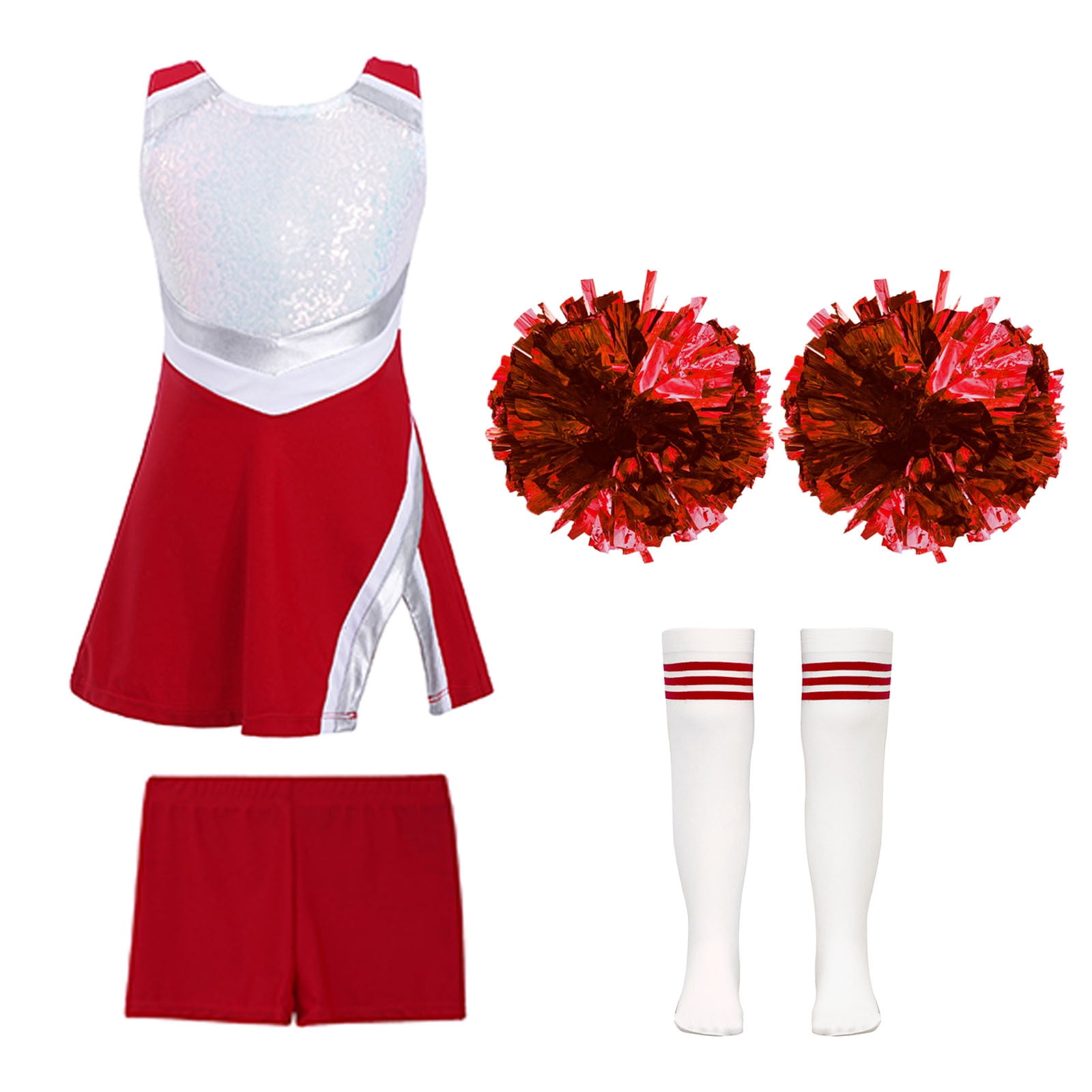 YONGHS Girls Cheerleading Dance Outfits Sequins Patchwork Dress with ...