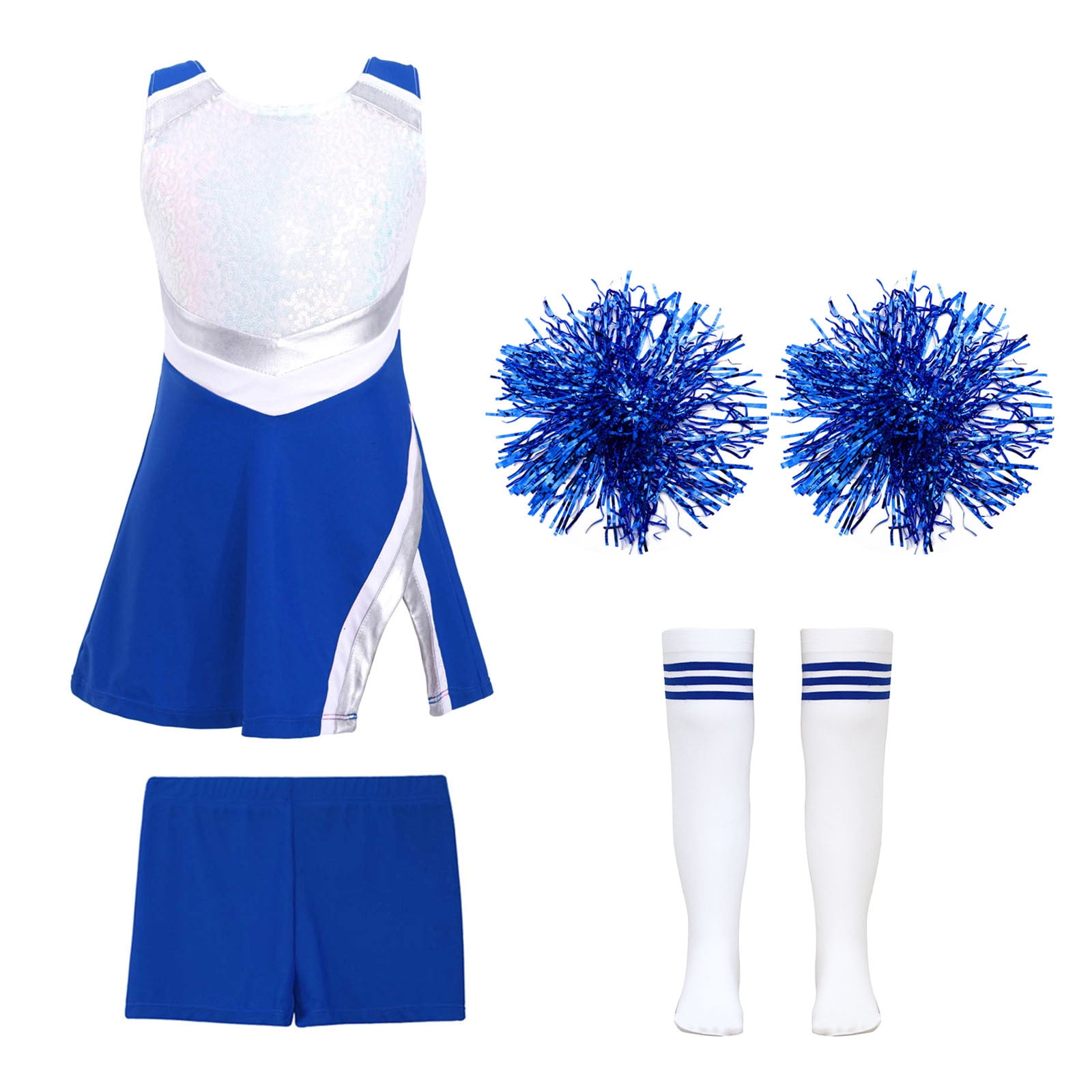 YONGHS Girls Cheerleading Dance Outfits Sequins Patchwork Dress with ...