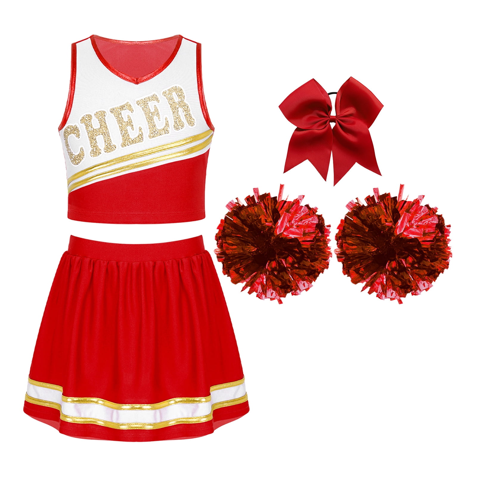 YONGHS Girls Cheerleading Performance Fancy Party Dress Up Costume Crop ...