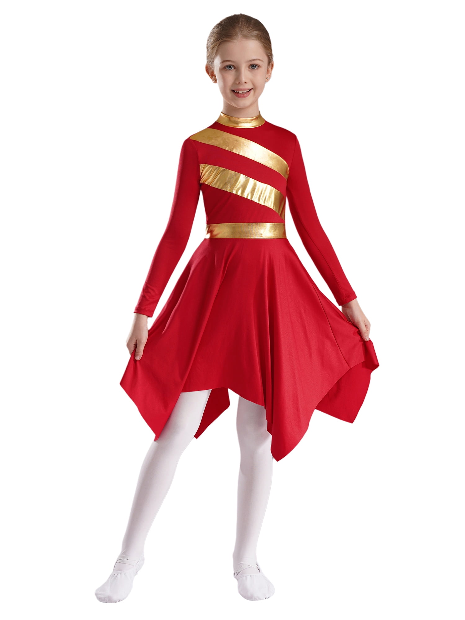 YONGHS Girls Church Praisewear Metallic Praise Worship Dance Dress ...