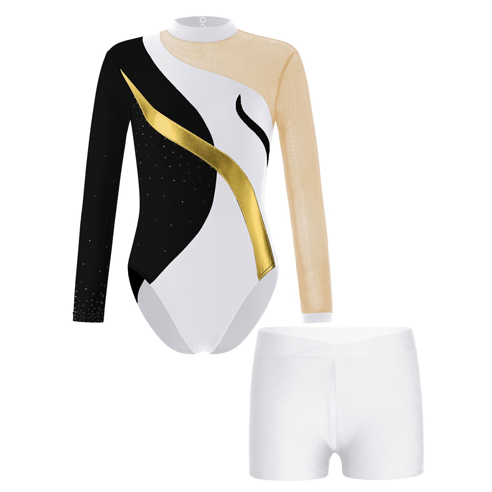 YONGHS Girls Dance Sport Outfits Costume 2 Piece Long Sleeve Gymnastics ...
