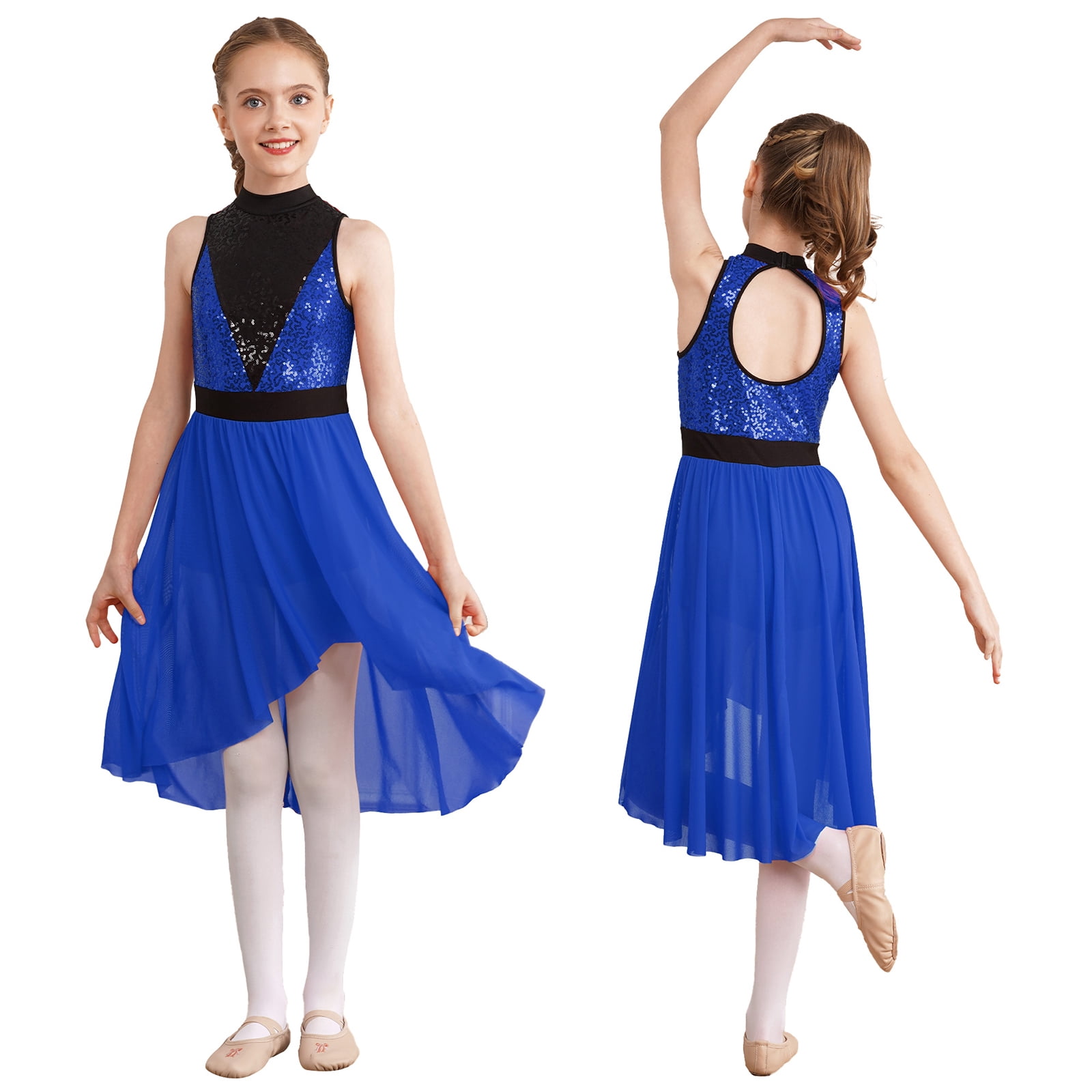 YONGHS Girls Gymnastics Ballet Lyrical Folk Dance Dress Sequin Bodice ...