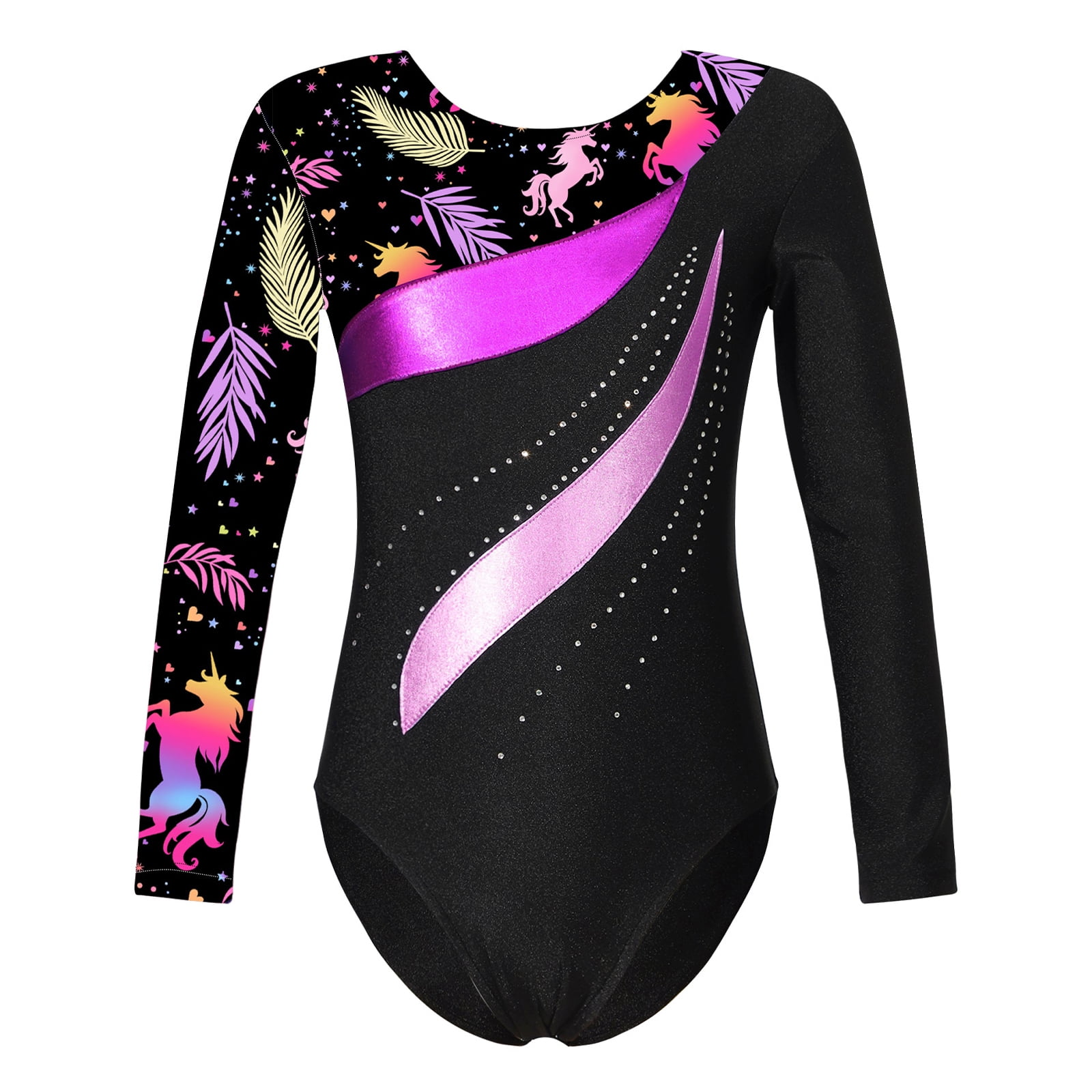 YONGHS Girls' Gymnastics Tumbling Bodysuit Team Unitard Long Sleeve One ...
