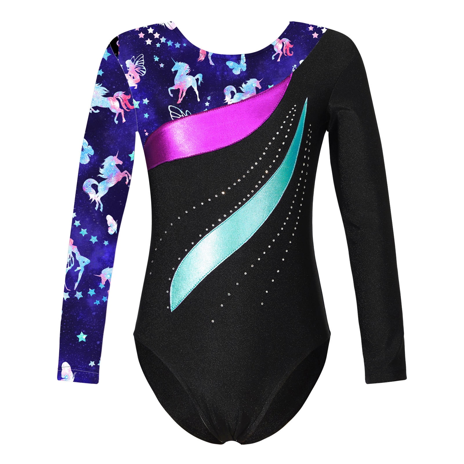 YONGHS Girls' Gymnastics Tumbling Bodysuit Team Unitard Long Sleeve One ...