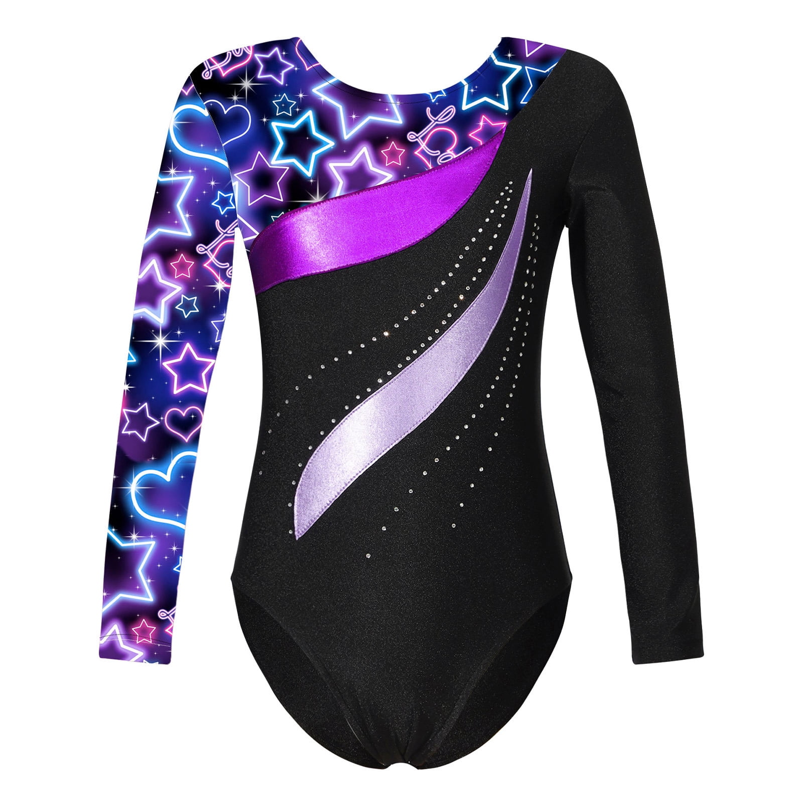 YONGHS Girls' Gymnastics Tumbling Bodysuit Team Unitard Long Sleeve One ...