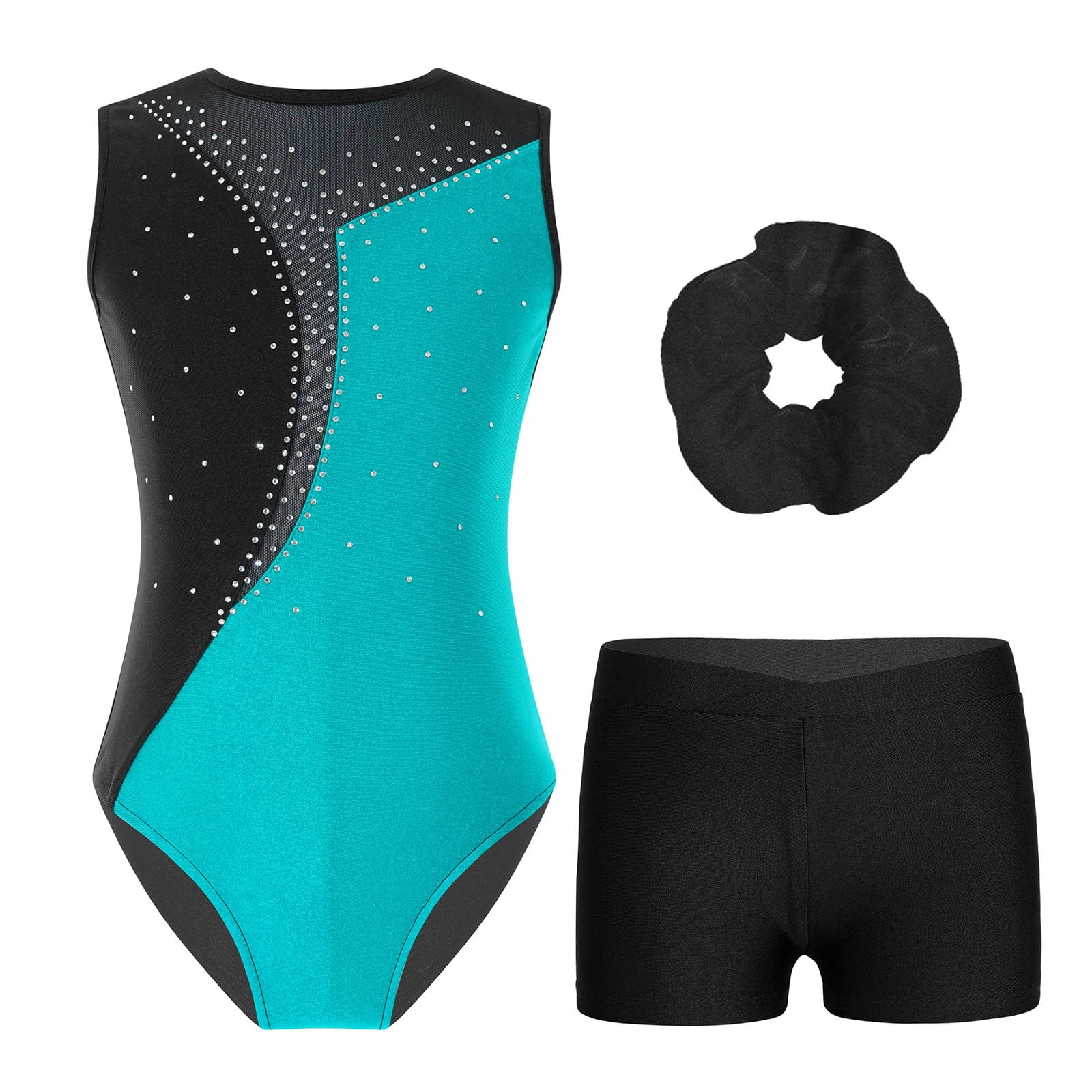 YONGHS Girls Gymnastics Tumbling Outfits Rhinestone Sleeveless Leotard ...