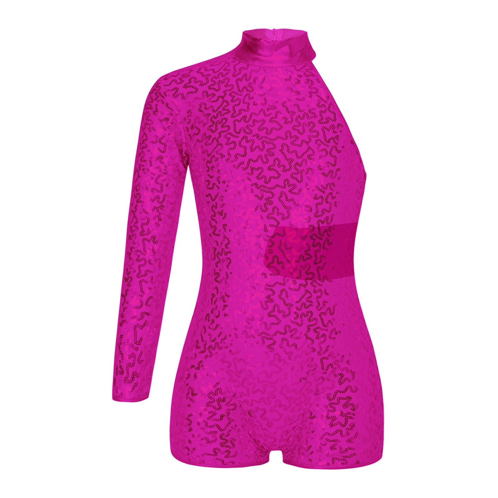 YONGHS Girls Sparkly Gymnastics Leotard, Single Long Sleeve, Sequin ...