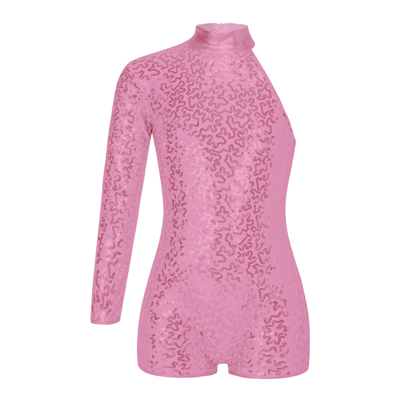 YONGHS Girls Kids Sequin Single Long Sleeve Dance Leotard Hip Hop Jazz ...