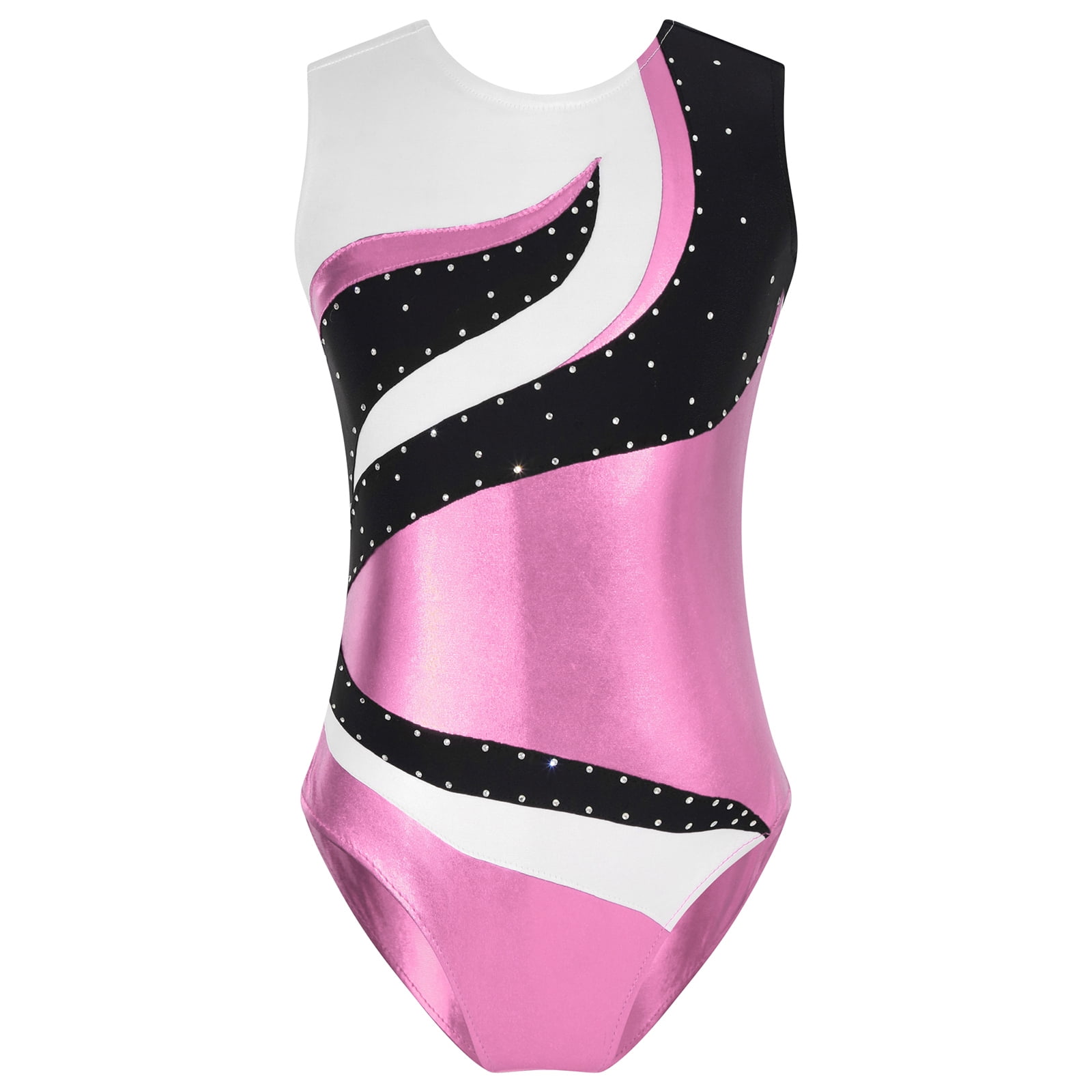YONGHS Girls Kids Sleeveless Gymnastics Leotards Rhinestone Color Block ...