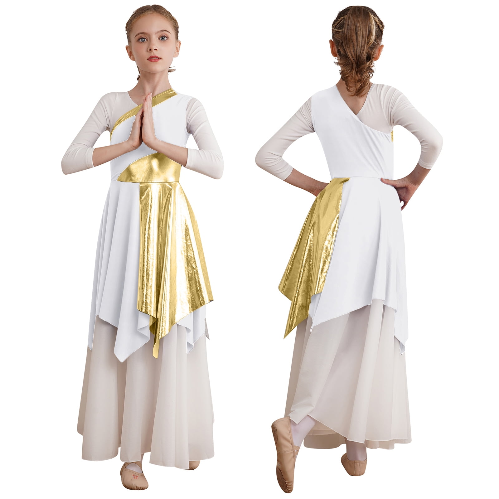 YONGHS Girls Liturgical Praise Dance Dress One Shoulder Asymmetrical Lyrical Contemporary ...