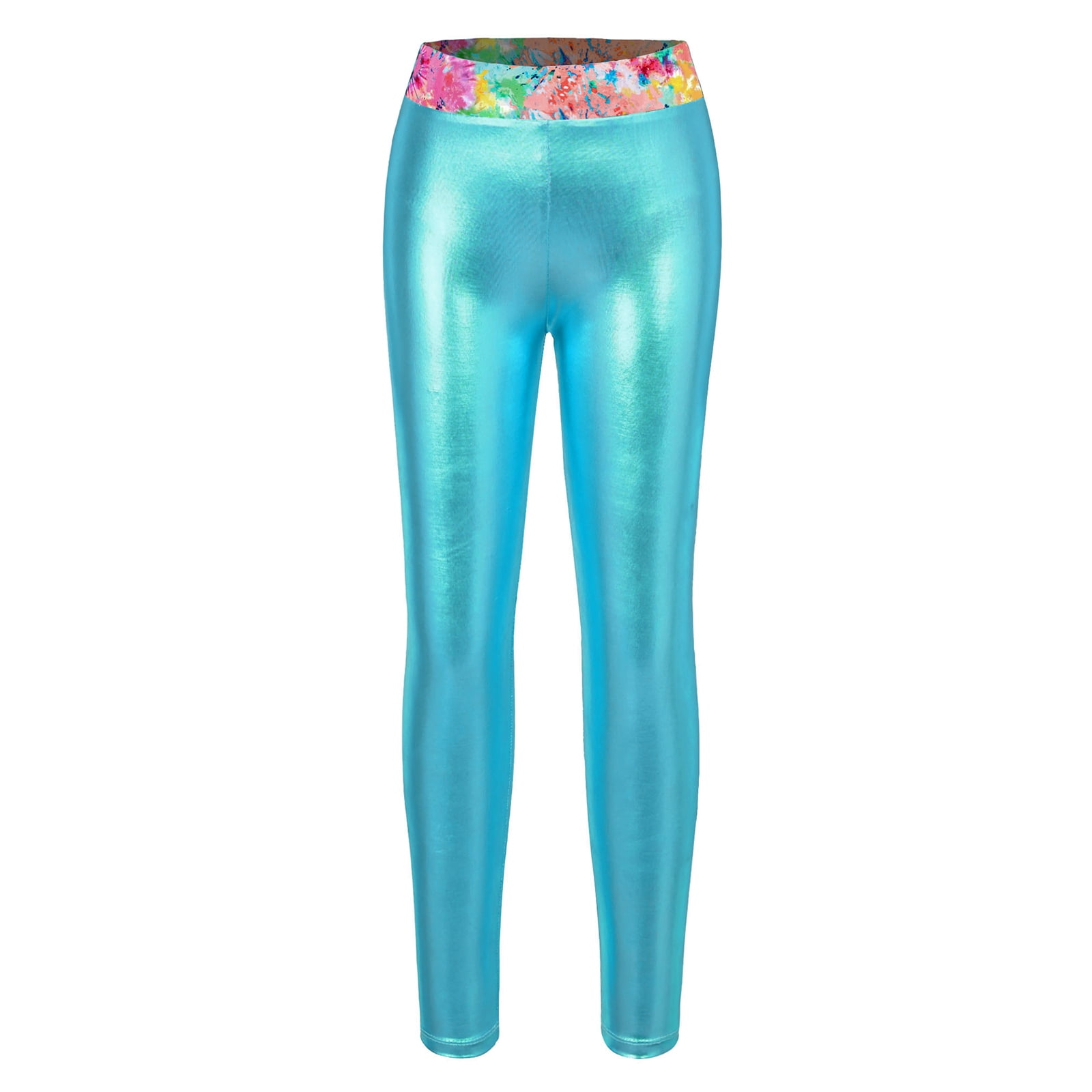 YONGHS Girls' Metallic Shiny Stretch Leggings Yoga Pants Gymnastics ...