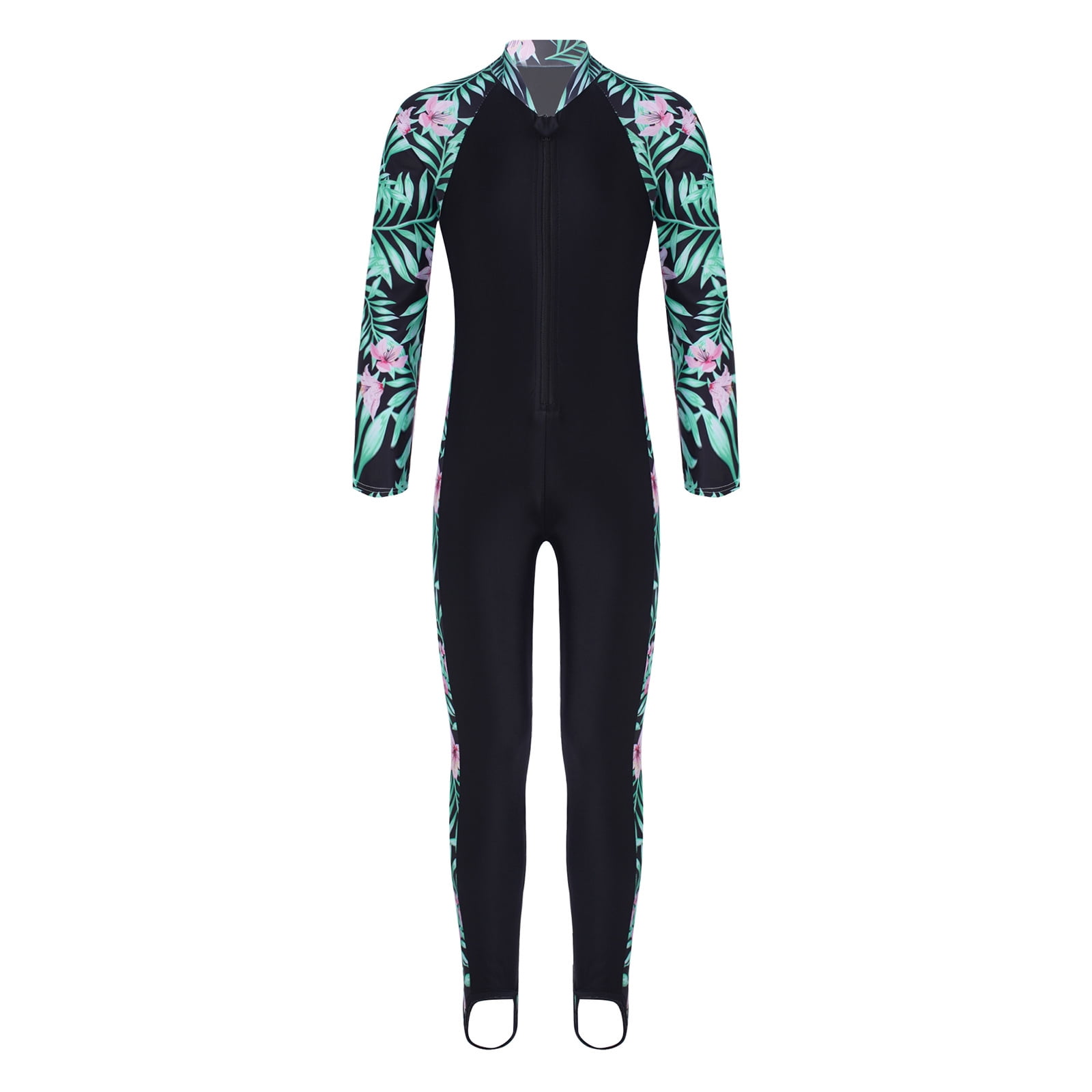 YONGHS Girls One Piece Long Sleeve Rash Guard Wetsuit Swimsuit Zipper ...