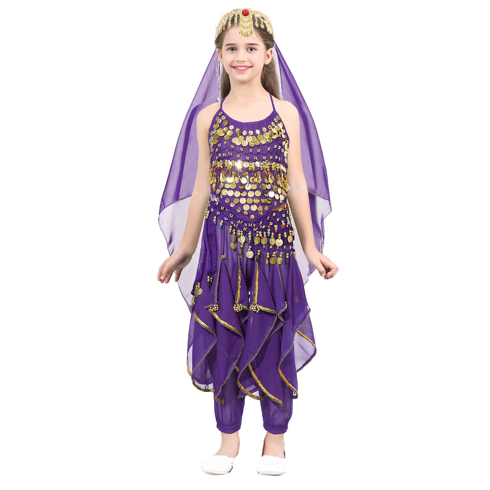YONGHS Girls Princess Belly Dance Costume Halloween Crop Top with Pants ...