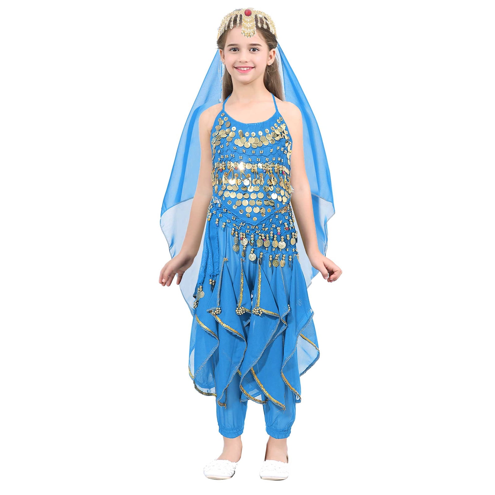 YONGHS Girls Princess Belly Dance Costume Halloween Crop Top with Pants ...