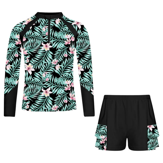 YONGHS Girls Rash Guard 2 Piece Swimsuit Water Beach Sports Bathing ...