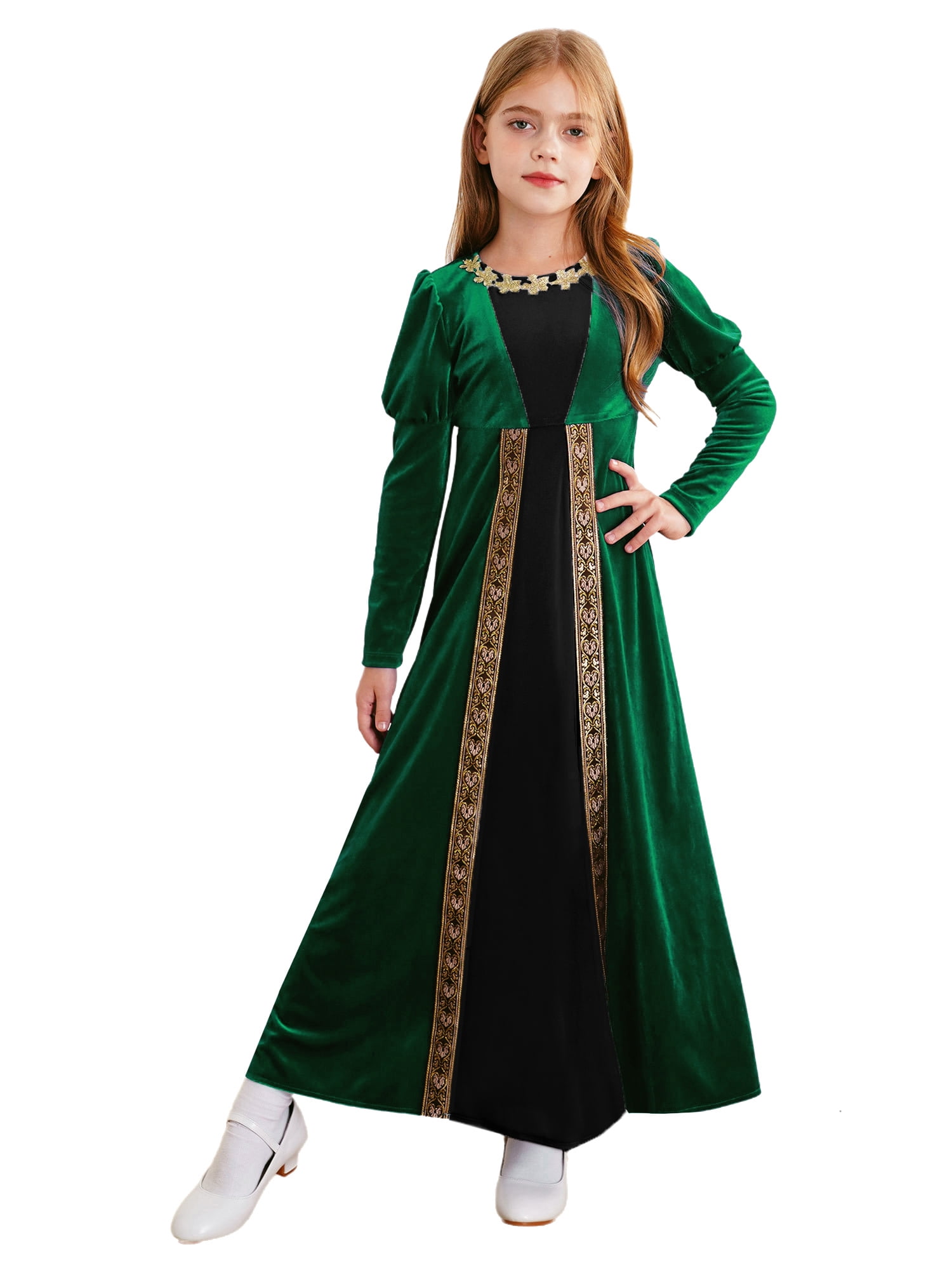 YONGHS Girls Renaissance Dress Kids Princess Medieval Long Sleeve Maxi ...