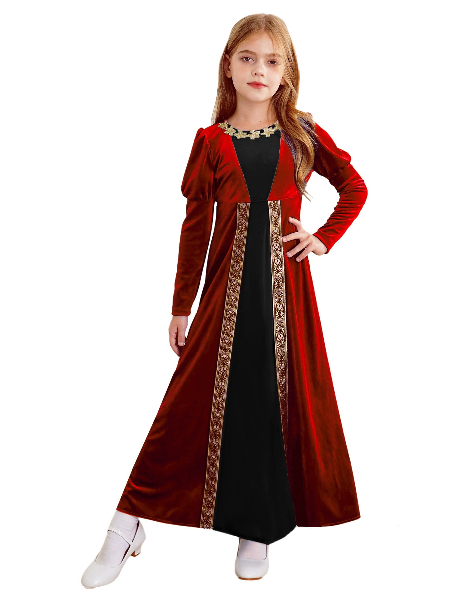 YONGHS Girls Renaissance Dress Kids Princess Medieval Long Sleeve Maxi ...