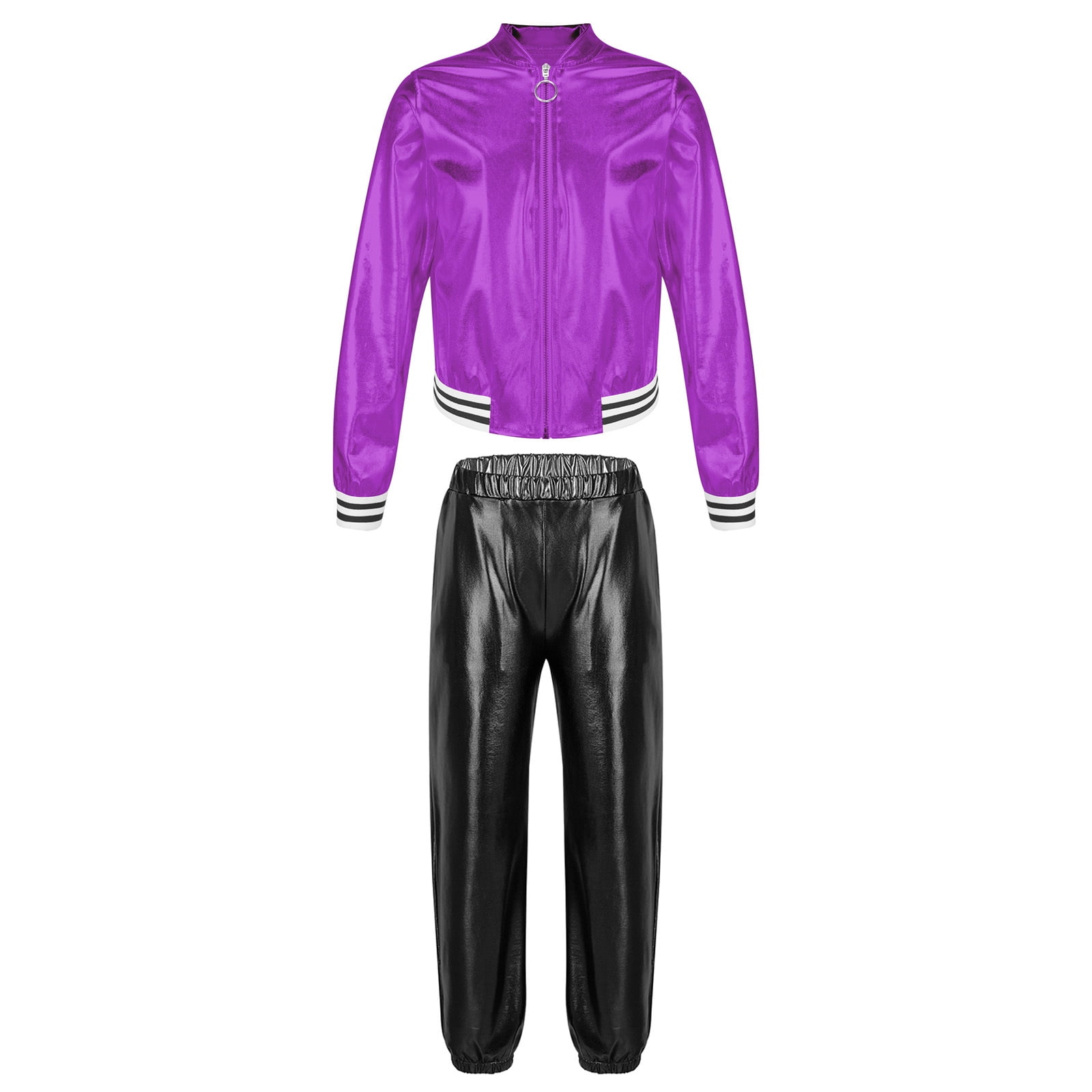 YONGHS Girls Shiny Metallic Dance Performance Costume Hip Hop Street ...