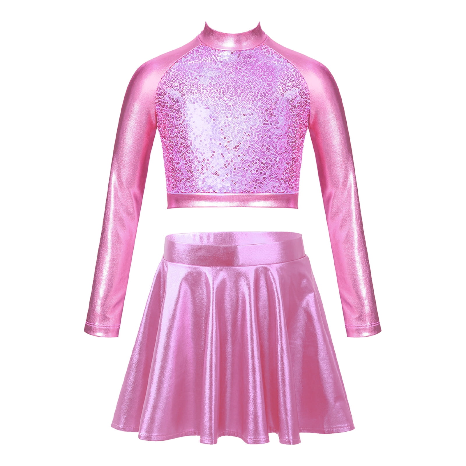 YONGHS Girls Shiny Metallic Jazz Hip Hop Cheer Leader Dance Outfits ...