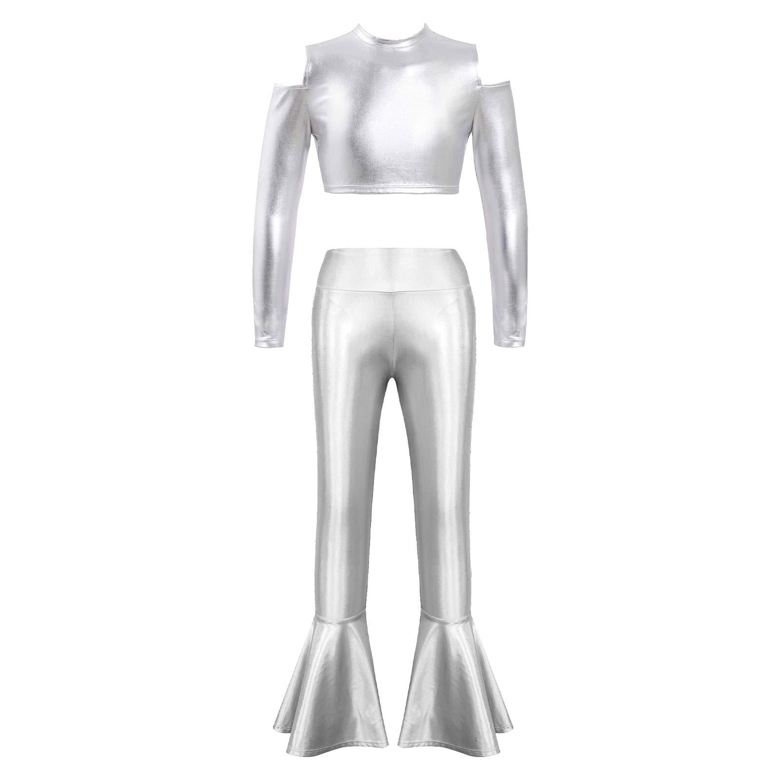 YONGHS Girls Shiny Metallic Jazz Hip Hop Street Modern Outfit Long ...