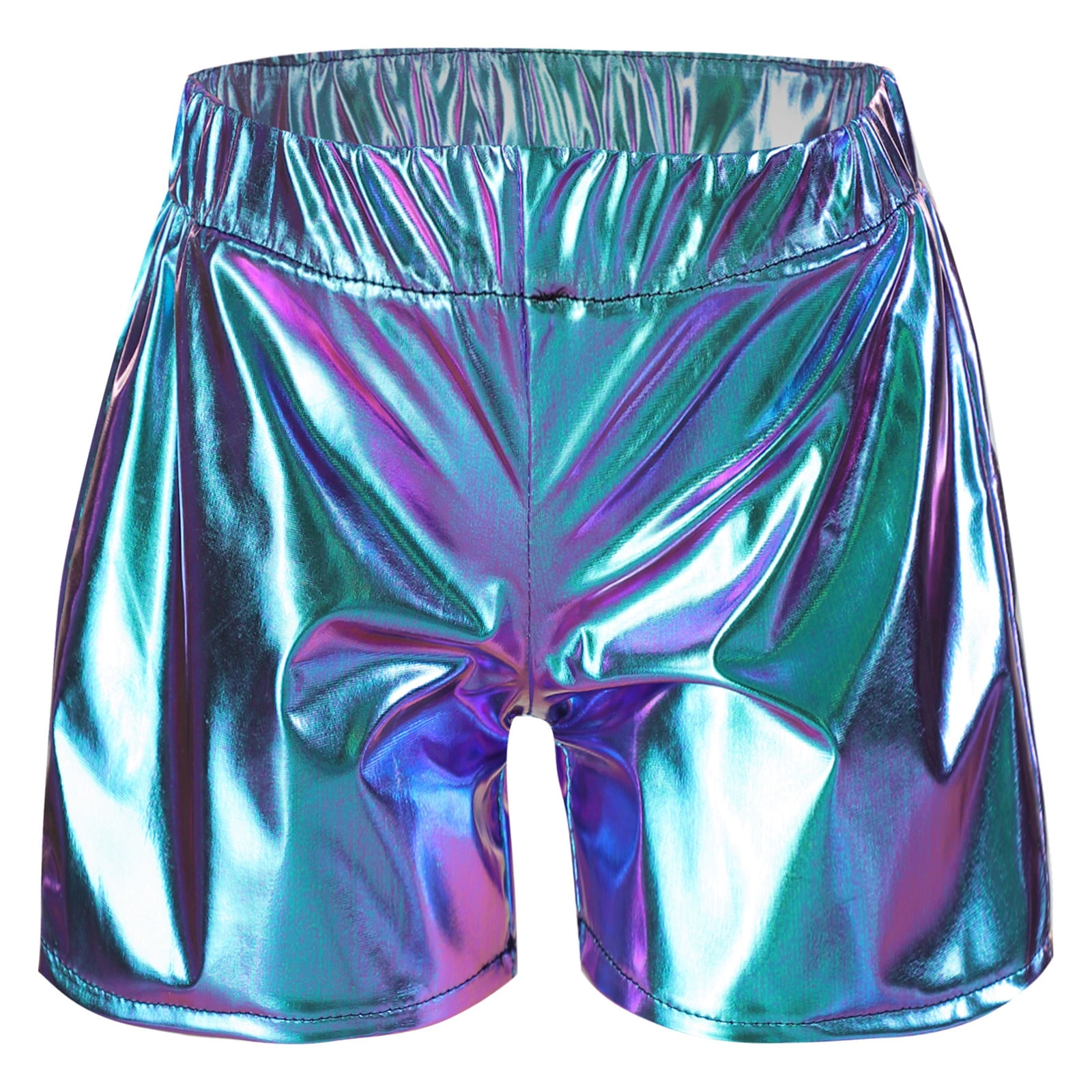 YONGHS Girls Shiny Metallic Shorts Hot Pants Disco Dance Party ...