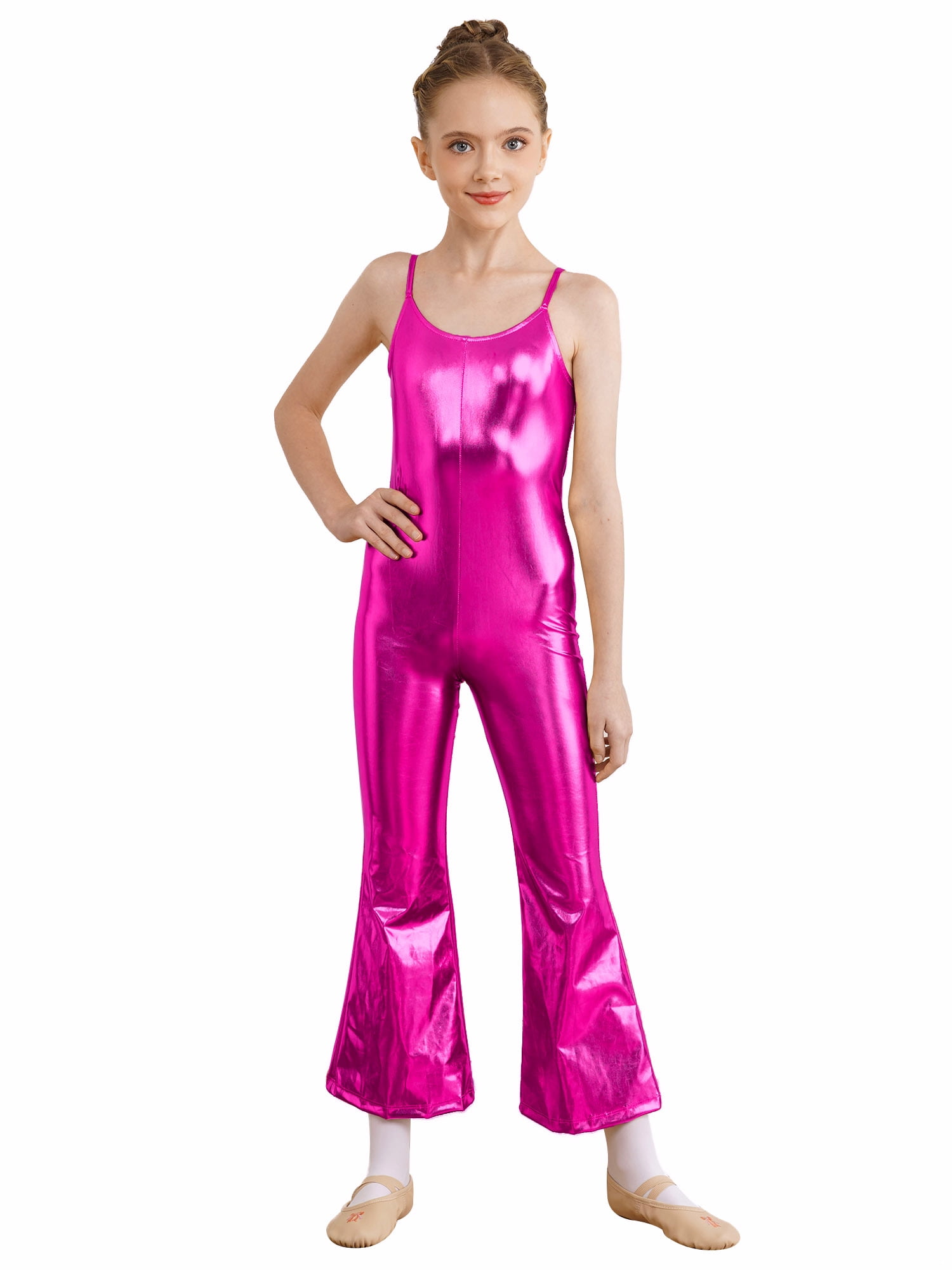 YONGHS Girls Shiny Metallic Tank Dance Unitard for Gymnastics Ballet ...