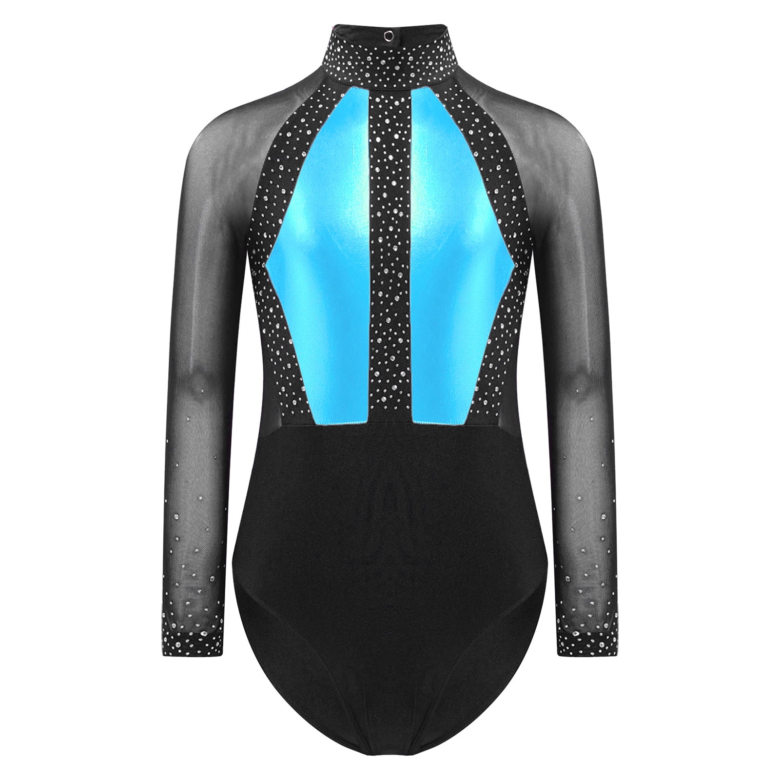 YONGHS Girls Shiny Rhinestone Mesh Splice Leotards Gymnastics One-Piece ...
