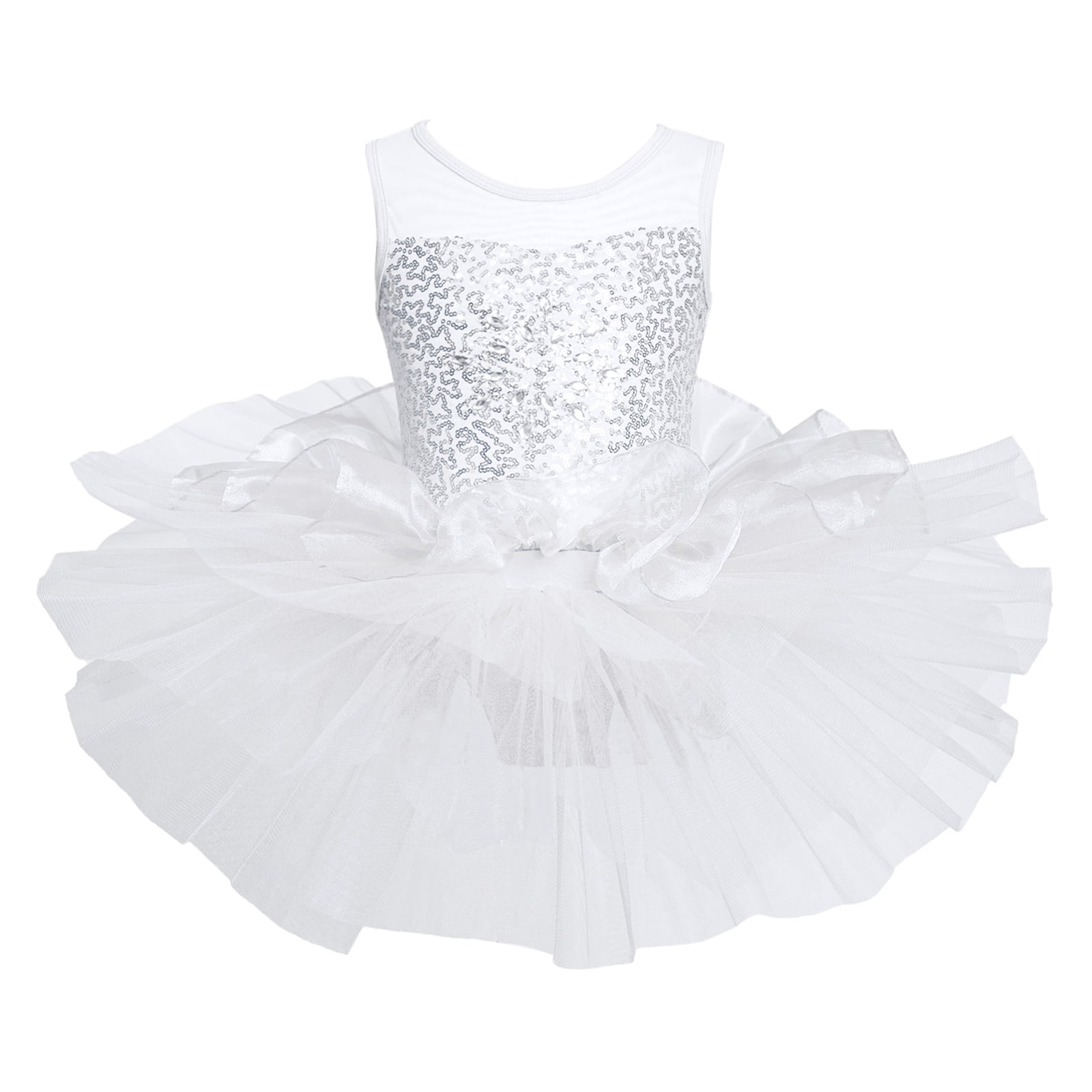 YONGHS Girls Shiny Sequins Sleeveless Ballet Leotard Tutu Dress Skirt ...