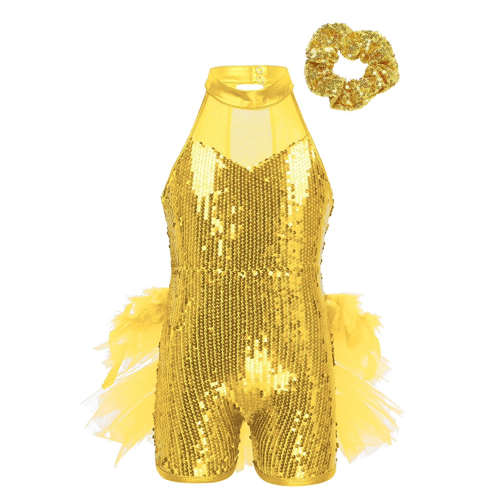 YONGHS Girls Sleeveless Jazz Latin Dance Costume Kids Sequins Modern ...
