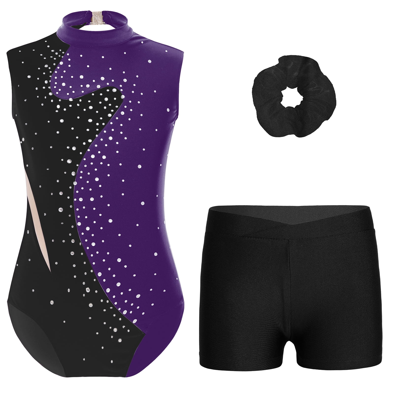 YONGHS Girls Sparkly Dance Unitards Biketards Gymnastics Leotards with ...