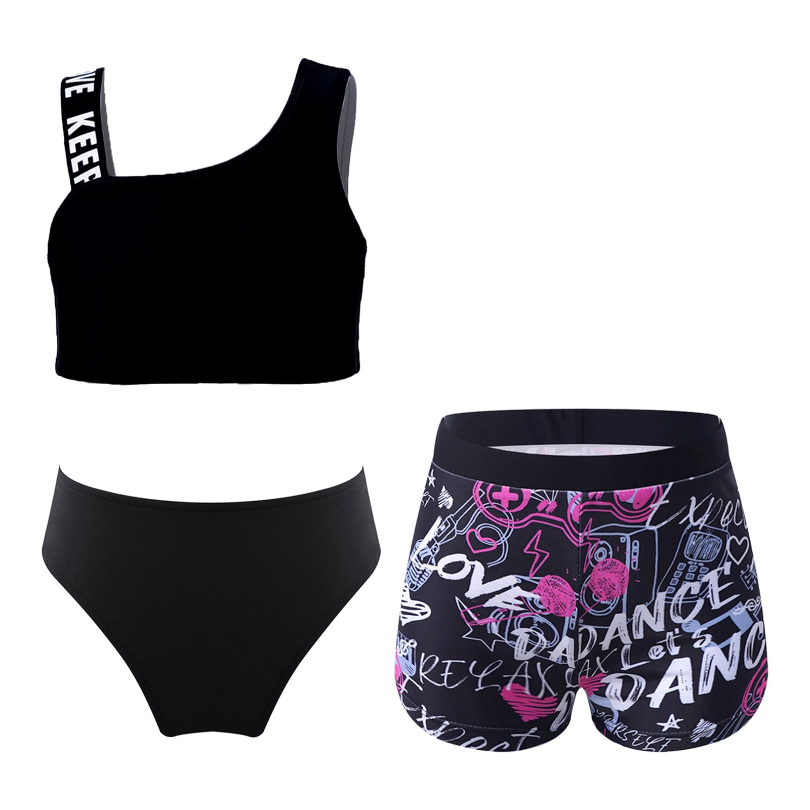 YONGHS Girls Swimsuits 3 Piece Tankini Bathing Suit Set Teen Print ...