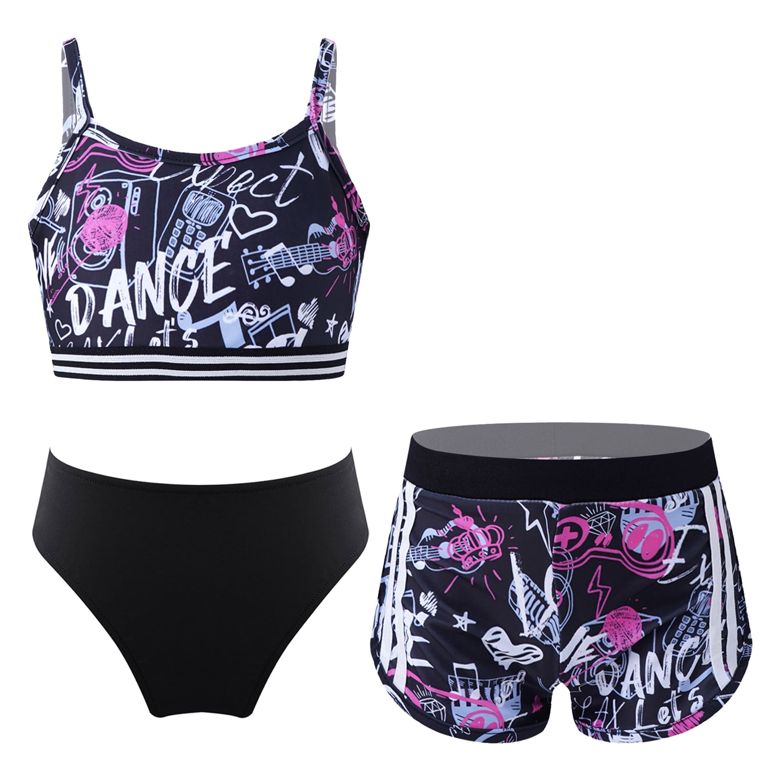 YONGHS Girls Swimsuits 3 Piece Tankini Bathing Suit Set Teen Print ...