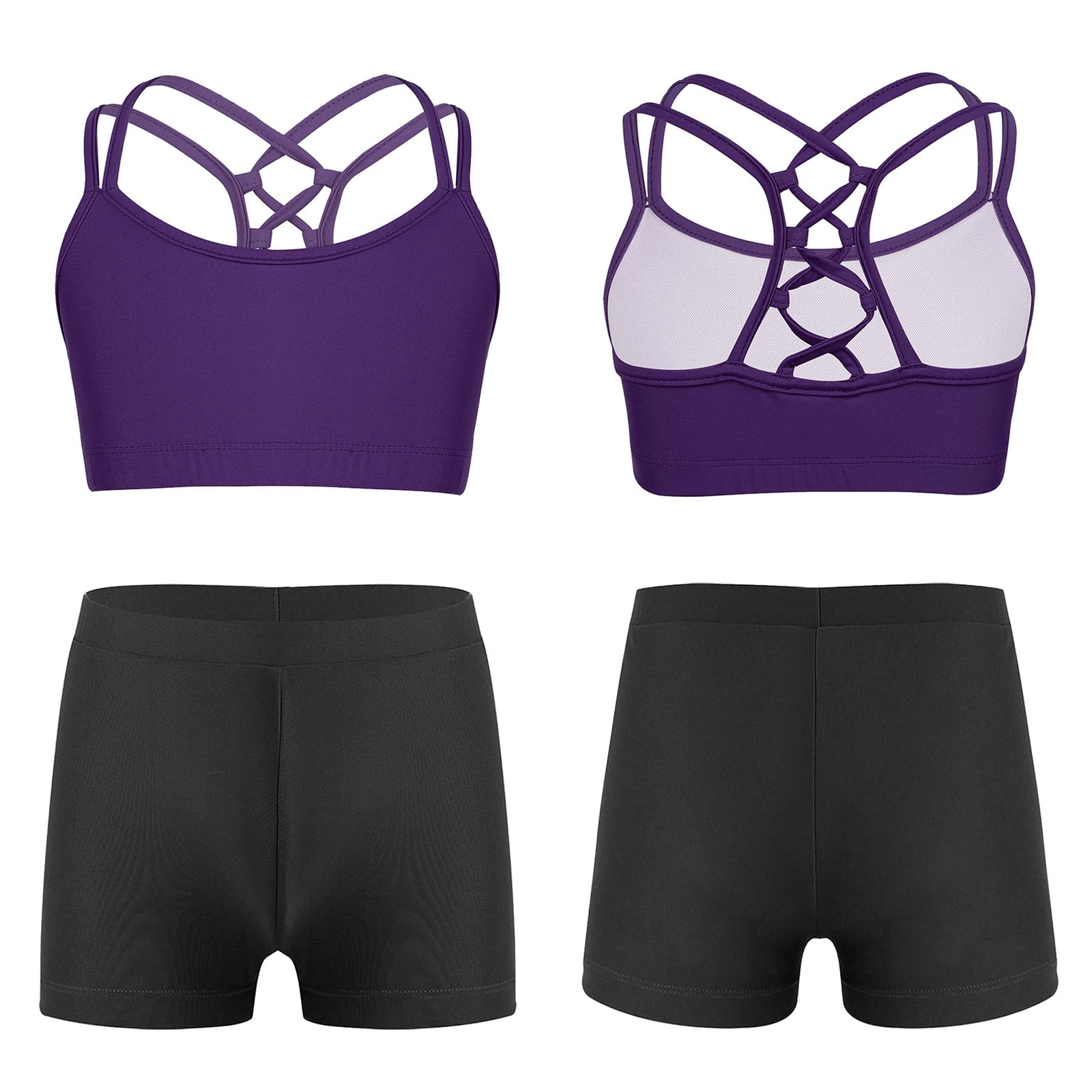 YONGHS Girls Two Piece Boyshorts Tankini Swimsuit Sports Bra Top Shorts ...