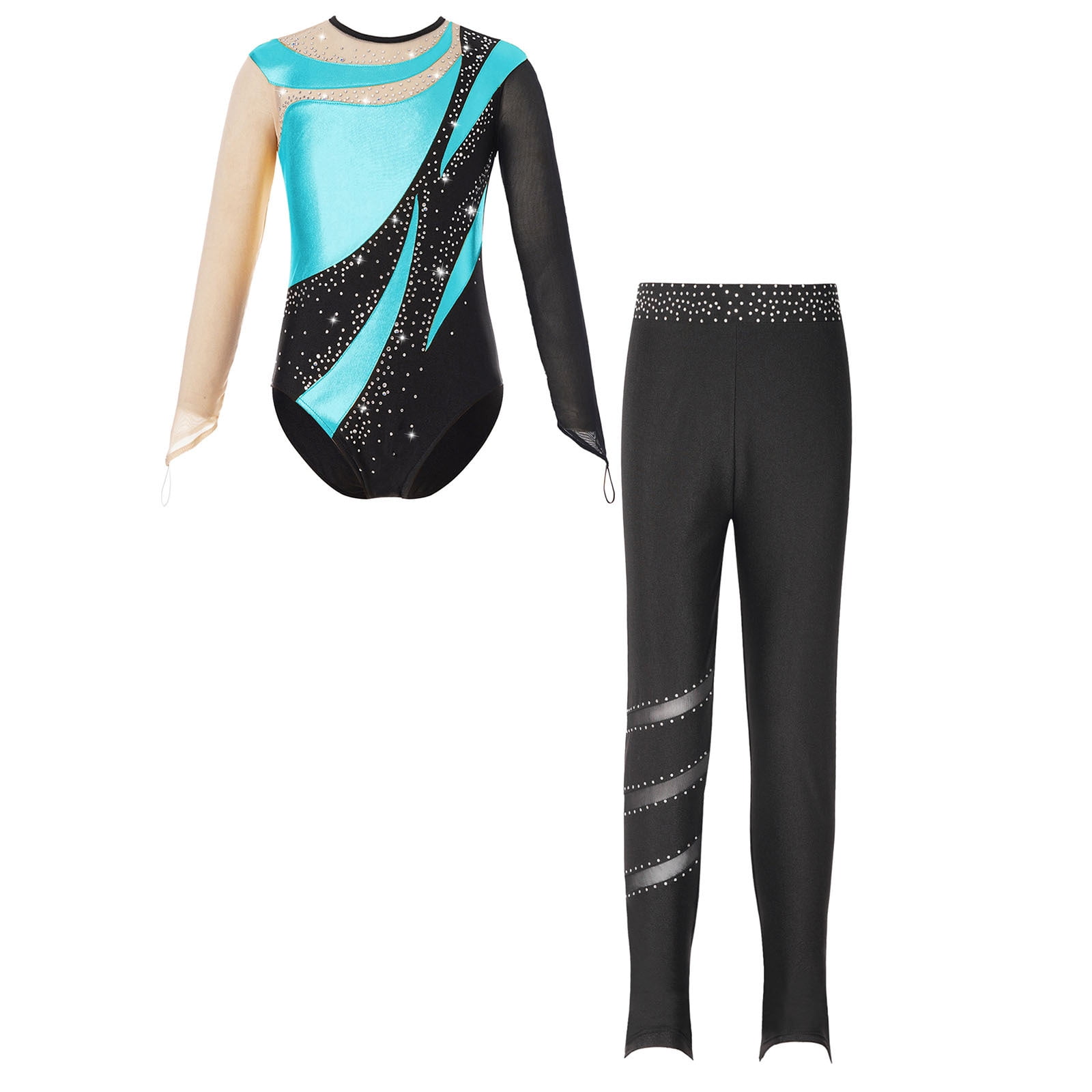 YONGHS Gymnastics Ballet Outfits for Girls Long Sleeve Metallic ...