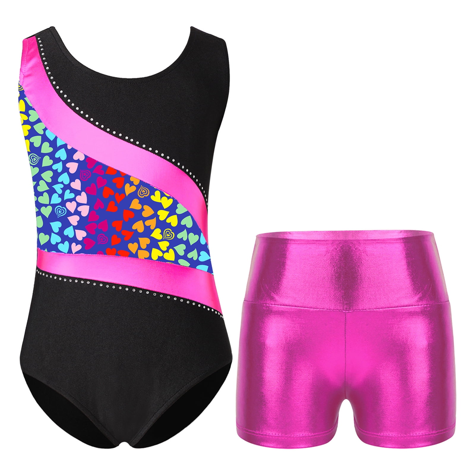 YONGHS Gymnastics Leotards for Girls Sparkle Two-piece Tumbling Outfits ...
